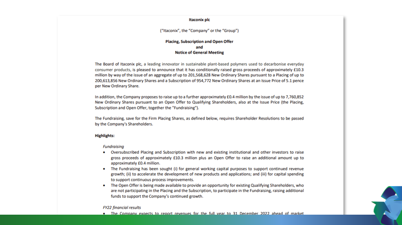 Placing, Subscription, and Open Offer and Notice of General Meeting