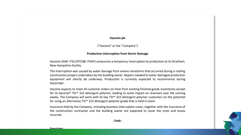 Production Interruption from Storm Damage